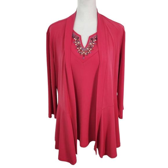 Susan Graver Tops Susan Graver Hot Pink Cardigan With Tank Top Size